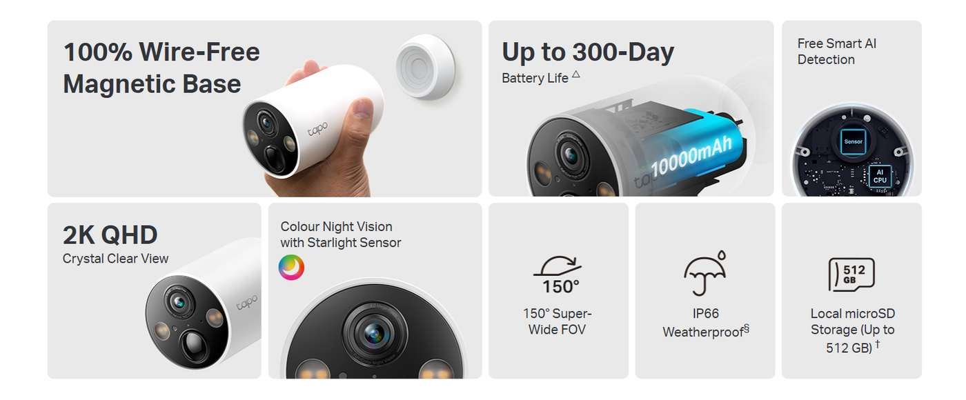 Tapo TC85 | Magnetic Battery Security Camera, 2K QHD